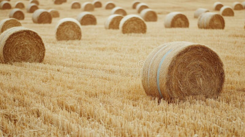 A Single Hay Bale in a Field of Harvested Hay Stock Illustration ...