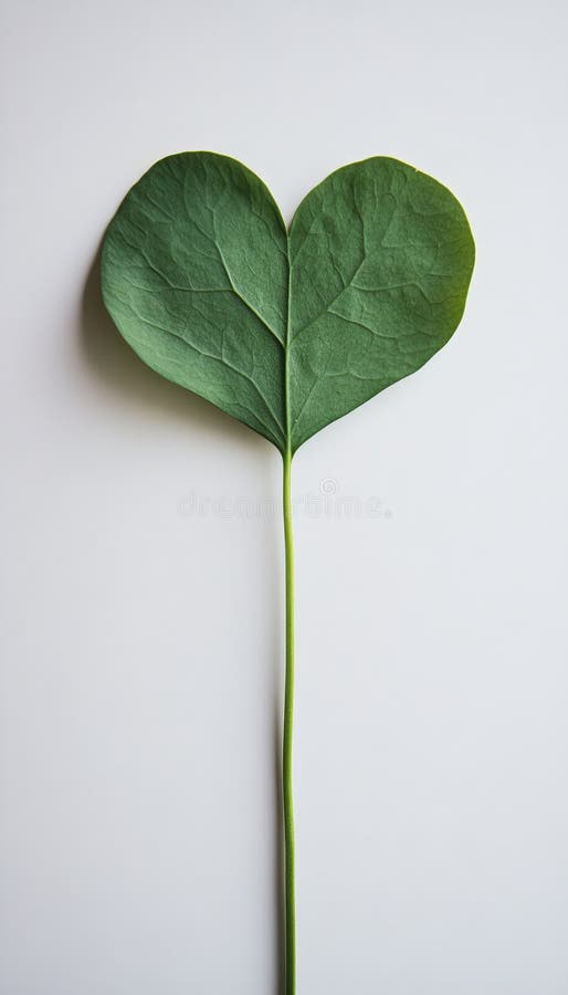 Single Heart-Shaped Green Leaf on a White Studio Background, Minimal ...