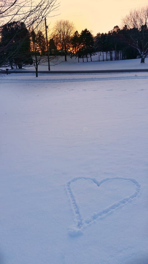 Single Heart in Snow Sundown Stock Image - Image of abstract, sunday ...