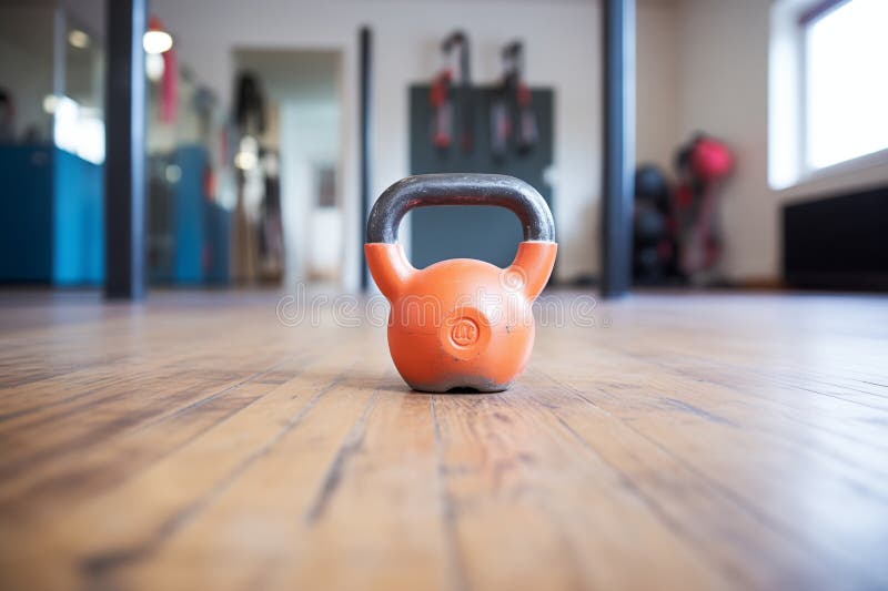 Single Heavy Kettlebell on a Wooden Floor Stock Photo - Image of ...