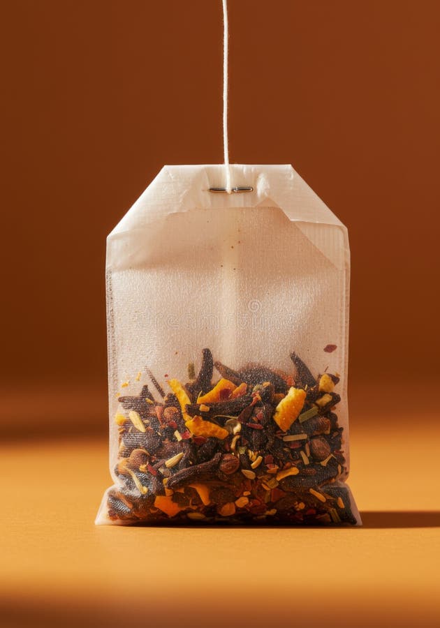 A Single Herbal Tea Bag with Spices and Orange Peel Stock Image - Image ...