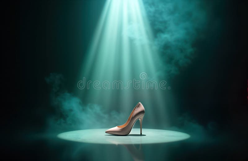 Single High-heeled Shoe Stands Alone on Stage. Spotlight Illuminates ...