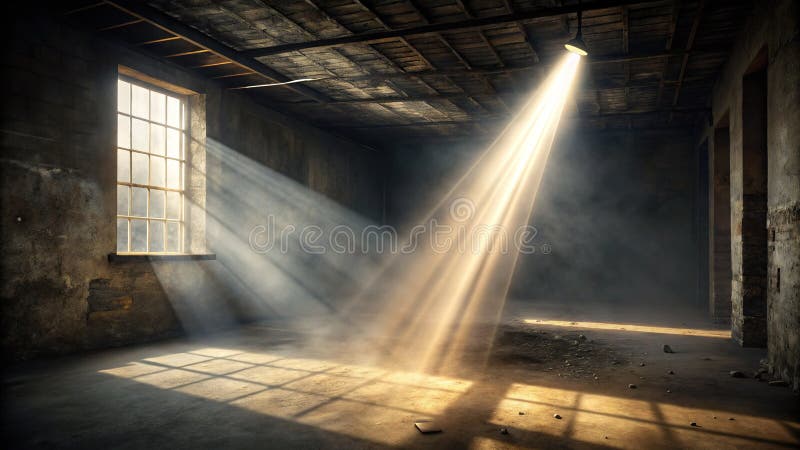 Single Horizontal Light Beam Illuminates Empty Dark Room Dramatic ...