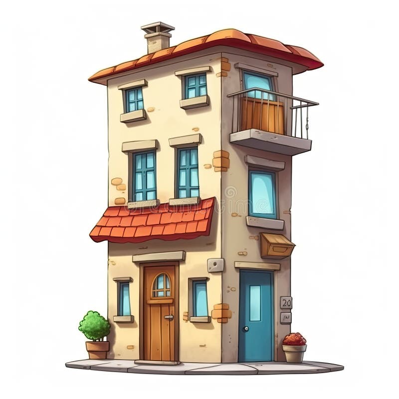 Single House Isolated Cartoon Style. Stock Illustration - Illustration ...