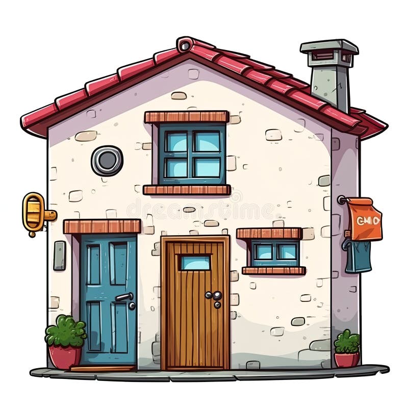 Single House Isolated Cartoon Style. Stock Illustration - Illustration ...
