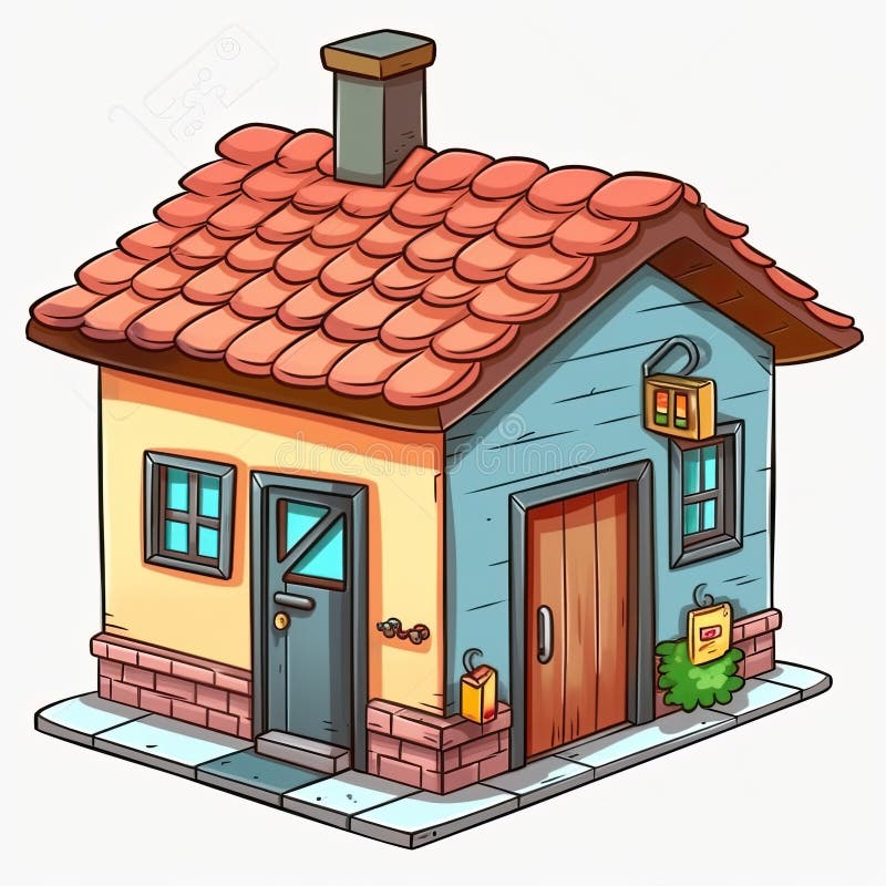 Single House Isolated Cartoon Style. Stock Illustration - Illustration ...