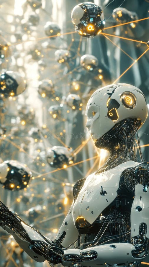 Single Humanoid Robot in a Neural Network Stock Image - Image of ...