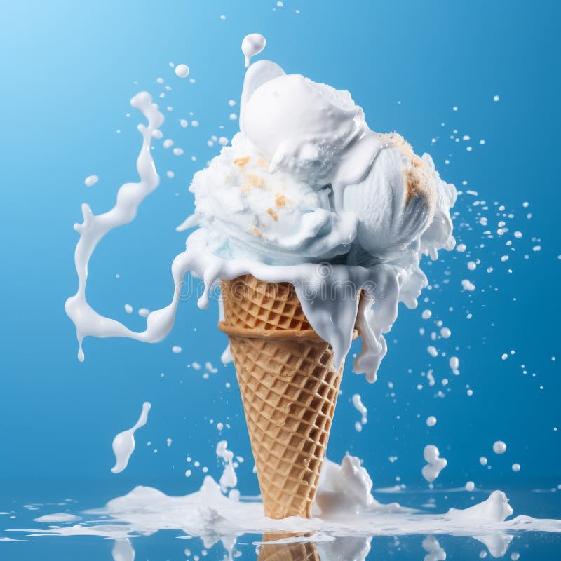 Single Ice Cream Cone on a Blue Background Studio Shot. Stock Image ...