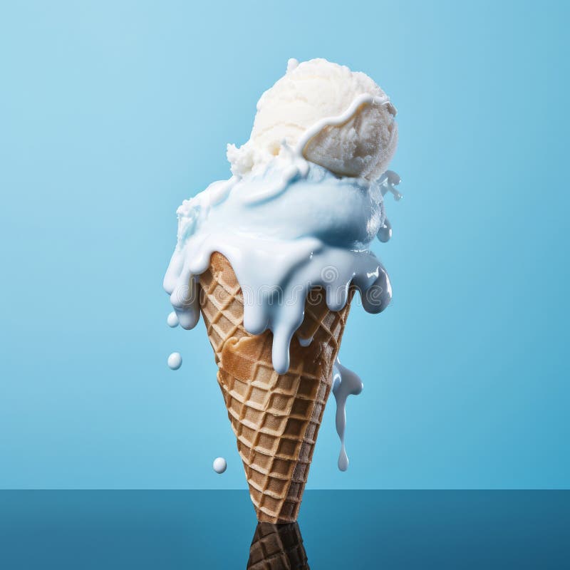 Single Ice Cream Cone on a Blue Background Studio Shot. Stock Image ...