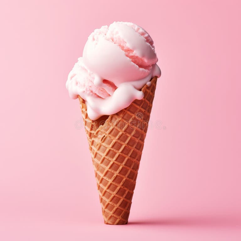 Single Ice Cream Cone on a Solid Light Pink Matte Background Studio ...