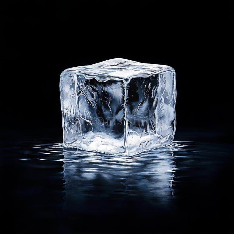 A Single Ice Cube Floating in the Water on a Black Background Stock ...