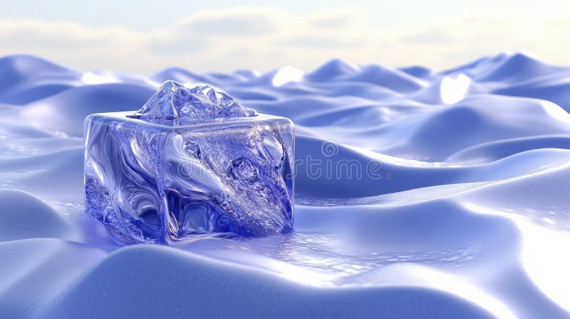 Single Ice Cube on Frosty Wavy Surface Stock Image - Image of element ...