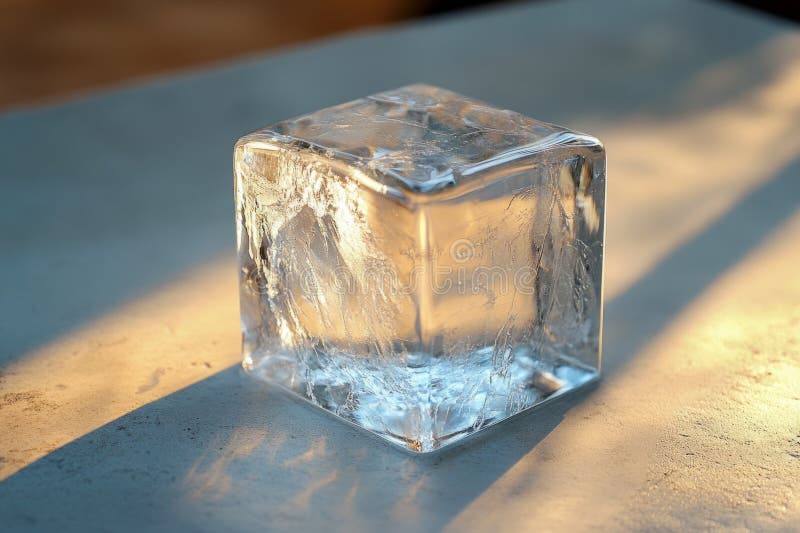 Single Ice Cube Melting on Concrete Surface Under Sunlight, Creating ...