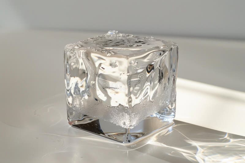 Single Ice Cube Melting on White Surface with Bright Sunlight Stock ...