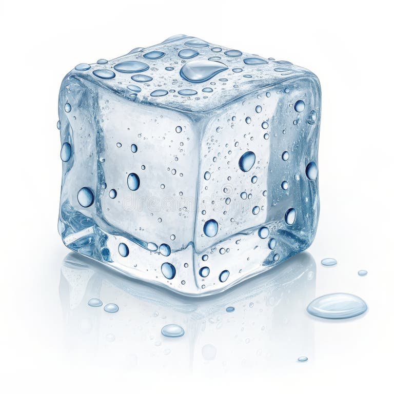Single Ice Cube with Water Drops, Isolated on White Background, 3D ...