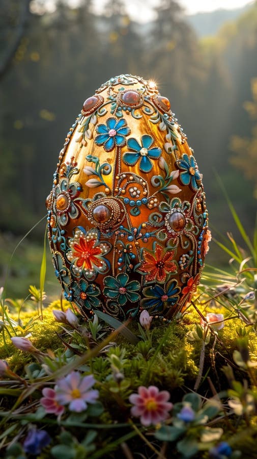 Single, Intricately Decorated Easter Egg on Bed of Spring Grass Stock ...