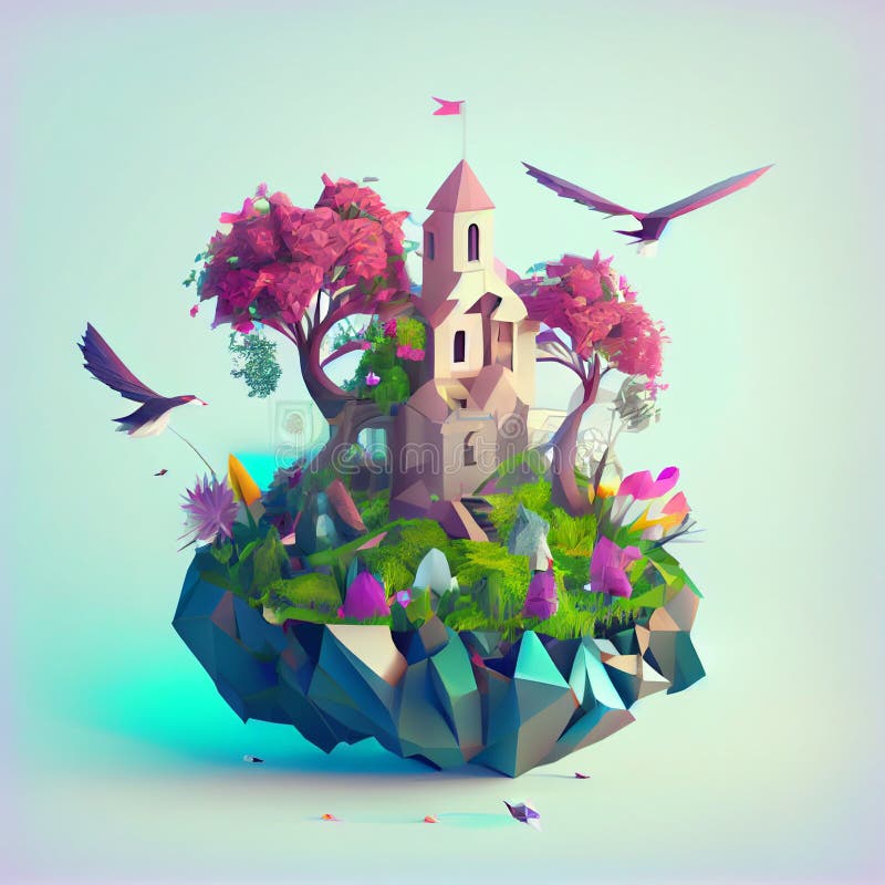 Single Island 3D Renderer Fantasy Game Stock Illustration ...