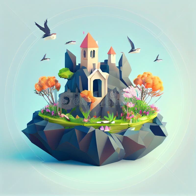 Single Island 3D Renderer Fantasy Game Stock Illustration ...