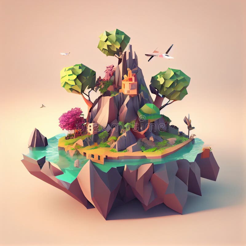 Single Island 3D Renderer Fantasy Game Stock Illustration ...