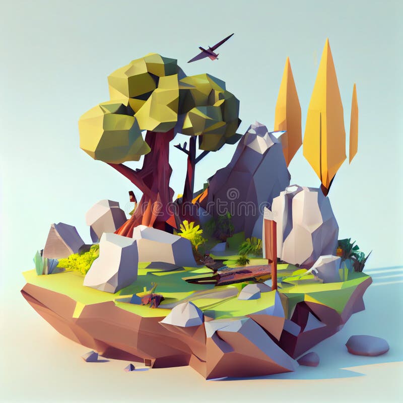 Single Island 3D Renderer Fantasy Game Stock Illustration ...