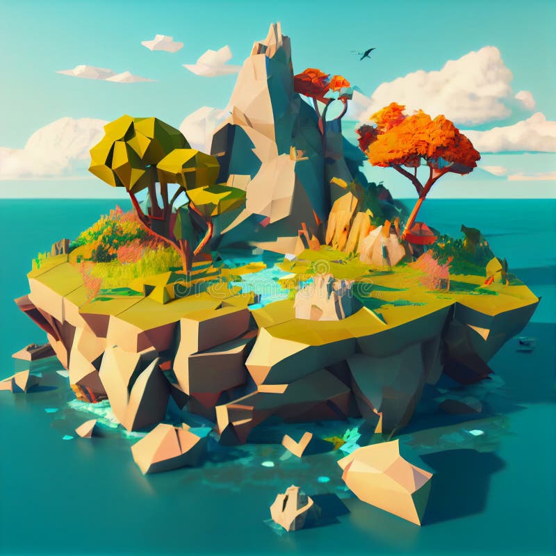 Single Island 3D Renderer Fantasy Game Stock Illustration ...