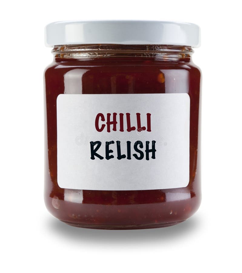 SIngle Jar of Chilli Relish, with White Label Saying Chilli Relish ...