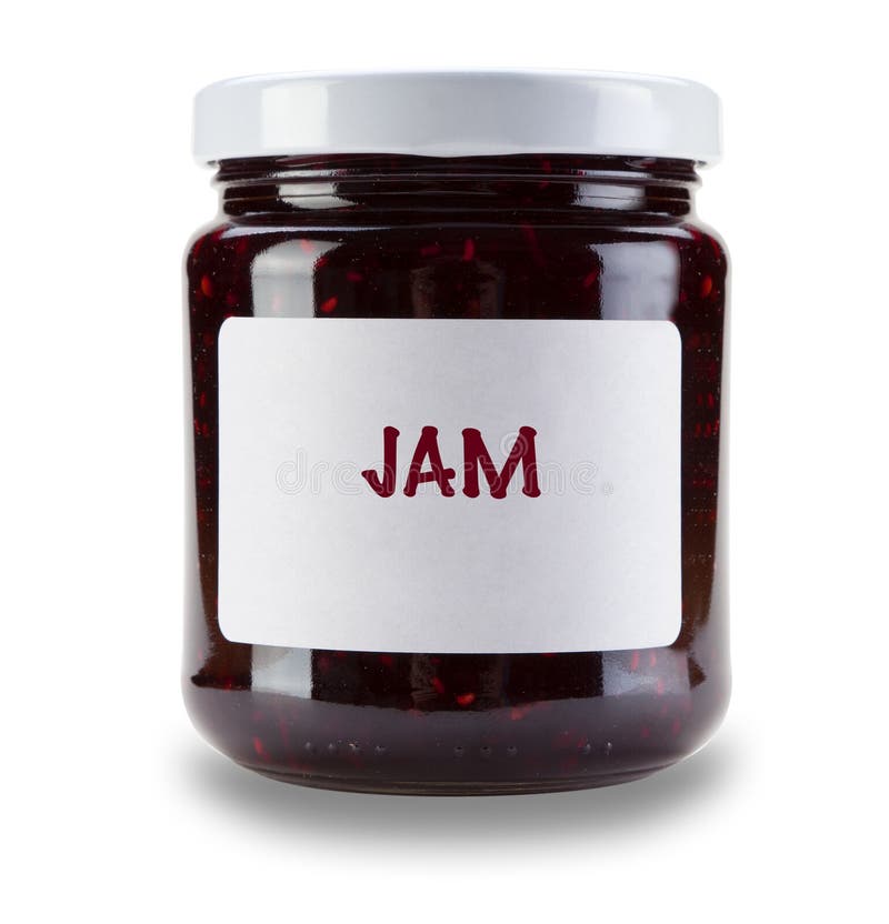 SIngle Jar of Generic Jam, with White Label Saying Jam, Isolated on a ...