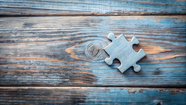Single Jigsaw Piece on Weathered Wooden Surface a Concept of Missing ...