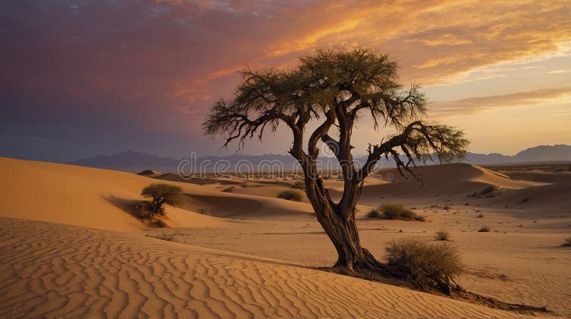 A Single Joshua Tree Stands Tall Against a Backdrop of Rolling Sand ...