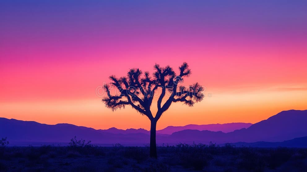 Single Joshua Tree in Vibrant Sunset Light Stock Illustration ...