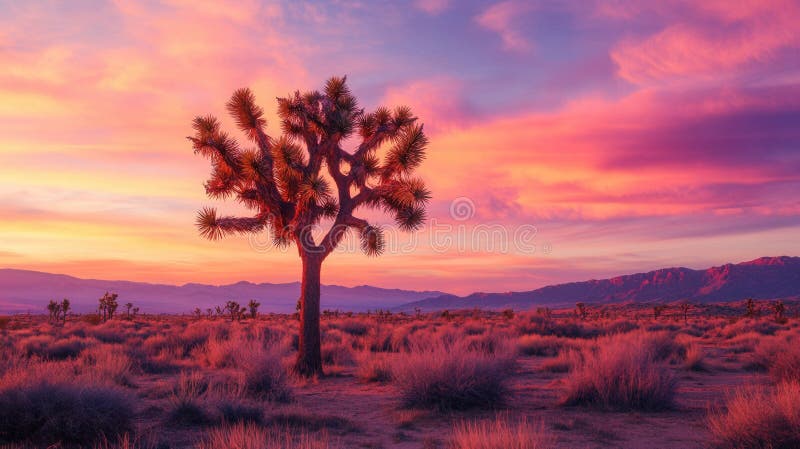 Single Joshua Tree in Vibrant Sunset Light Stock Illustration ...