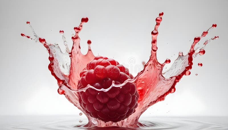 A Single, Juicy Raspberry Explodes, Creating a Stunning Water Splash ...