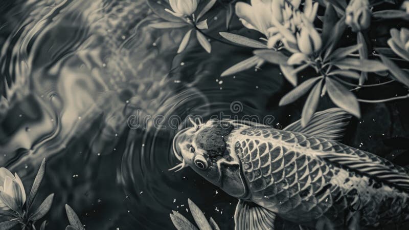 A Single Koi Fish Swimming in a Pond, Great for Use in Aquatic-themed ...