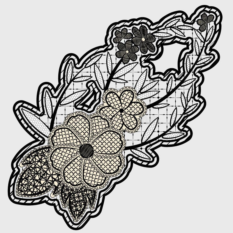 Single Lace Element. Embroidered Lacy Flower with Leaves, Isolated on a ...