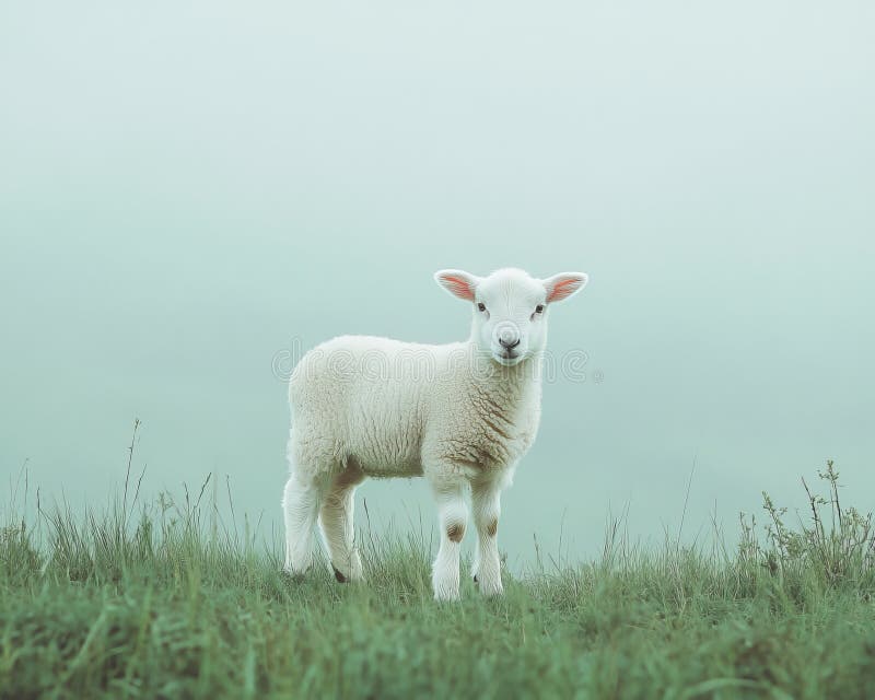 Minimalist Single Lamb on Grass Stock Illustration - Illustration of ...