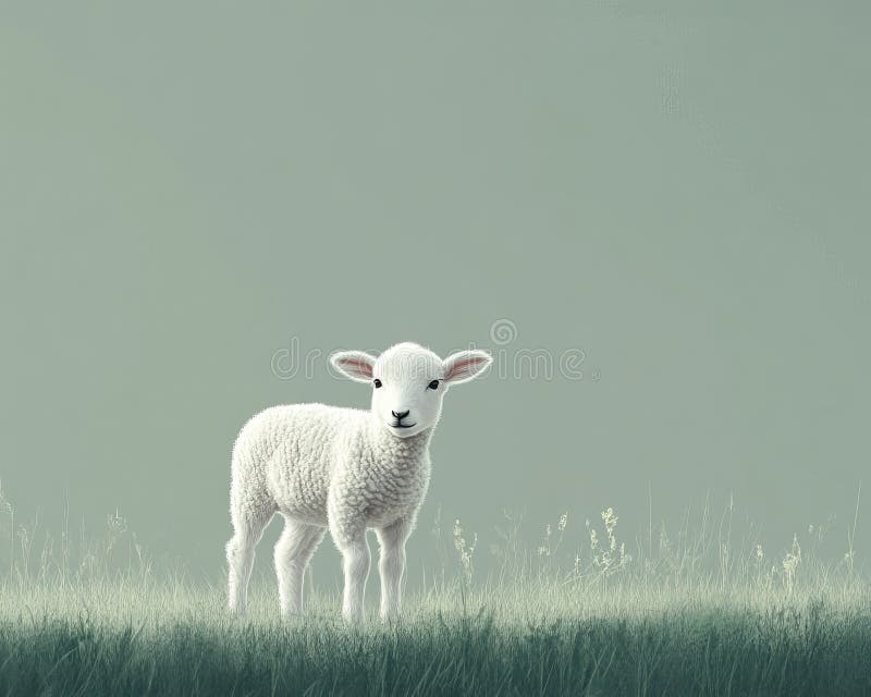 Minimalist Single Lamb on Grass Stock Illustration - Illustration of ...