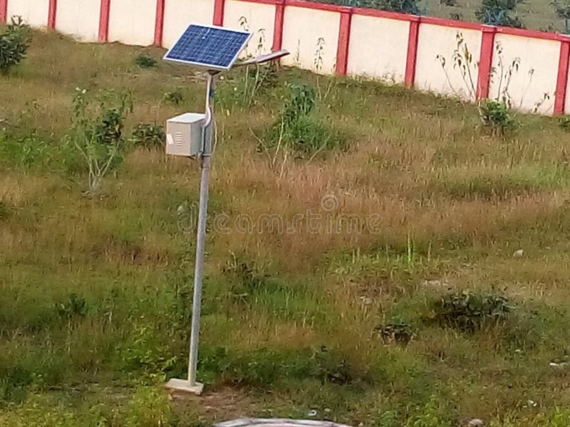 Single Lamp Solar Panel Used To Lighting in Dark Night Stock Image ...