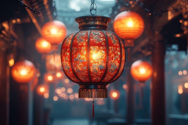 A Single Lantern Hangs from the Ceiling in a Cozy Room Stock Photo ...