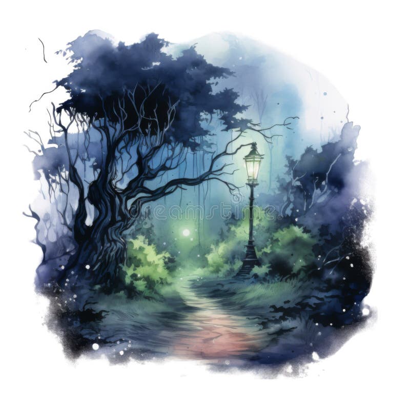 A Single Lantern Illuminates a Path through a Mystical Forest Stock ...