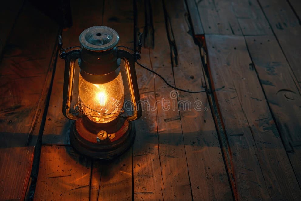 A Single Lantern Lit Up on a Wooden Floor Stock Image - Image of glow ...