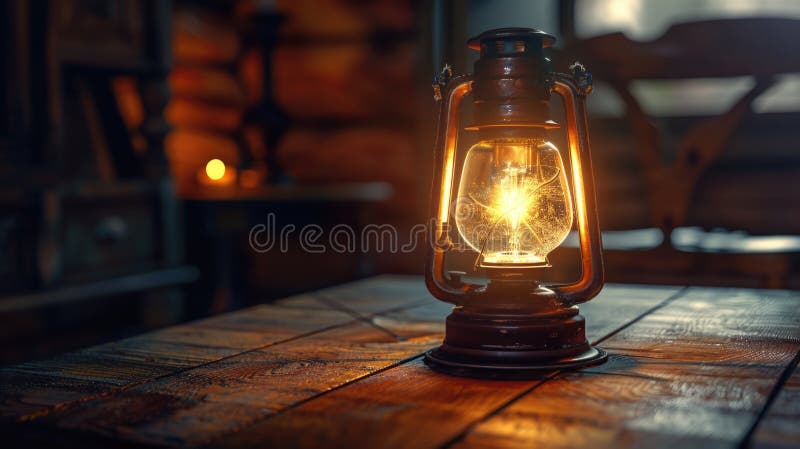 A Single Lantern Sitting on Top of a Wooden Table, Providing Warm Light ...