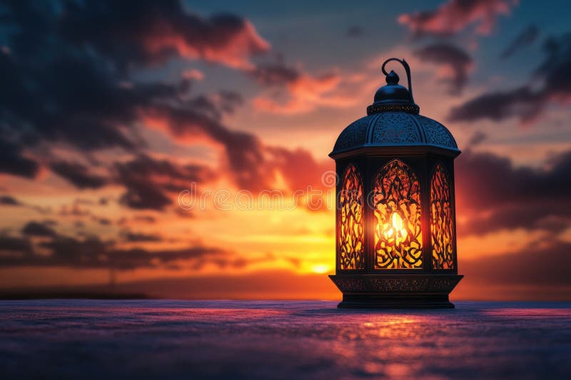 A Single Lantern Sitting on a Wooden Table Against the Backdrop of a ...