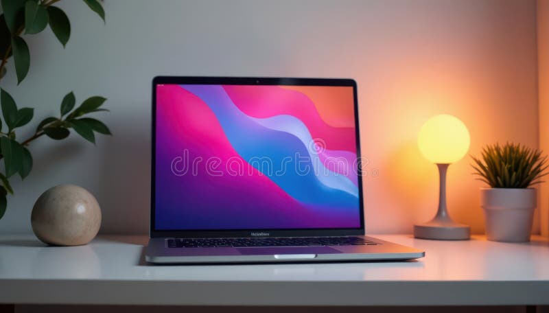 Single Laptop on Desk, Empty Room Minimalist Setup , Modern, Space ...