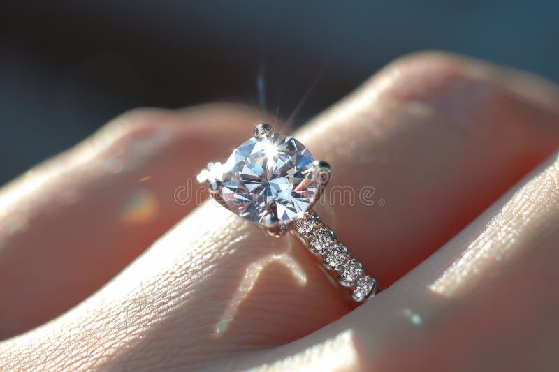 Single Large Diamond Ring on a Finger Stock Image - Image of fiancee ...