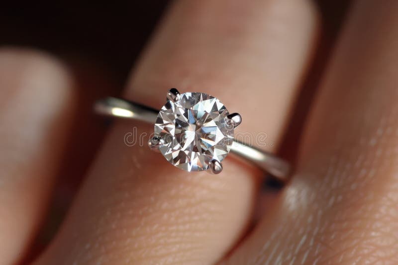 Single Large Diamond Ring on a Finger Stock Photo - Image of brilliant ...