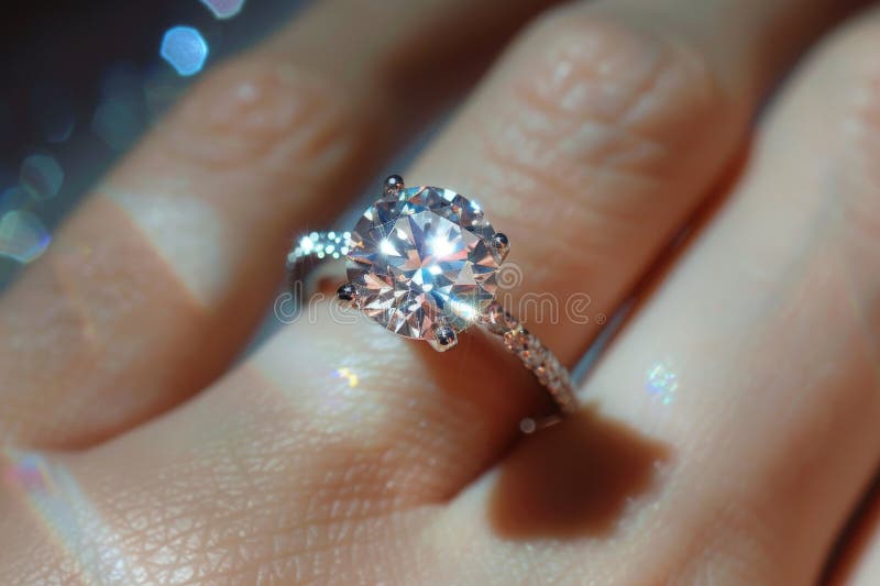 Single Large Diamond Ring on a Finger Stock Image - Image of brilliant ...