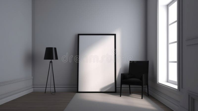 Single Large Empty Frames with Black Chair and Lamp - Generative AI ...