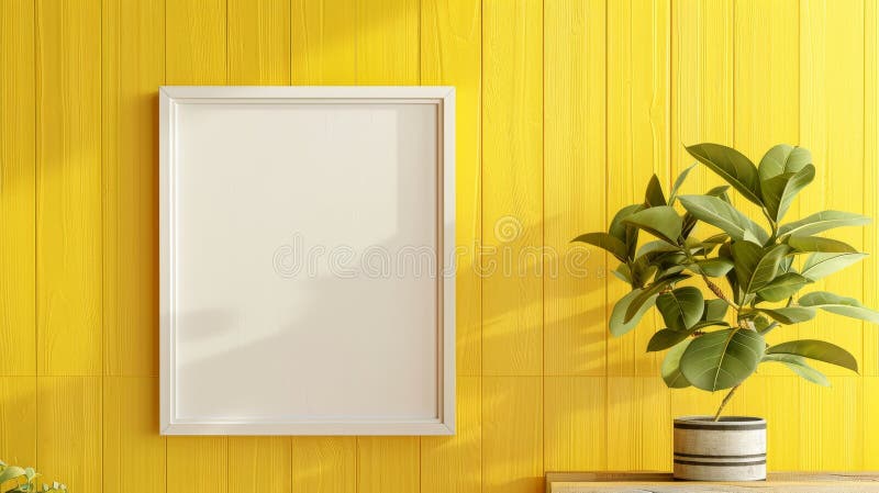 Single Large Empty Frame on Bright Yellow Wooden Wall for Impactful and ...