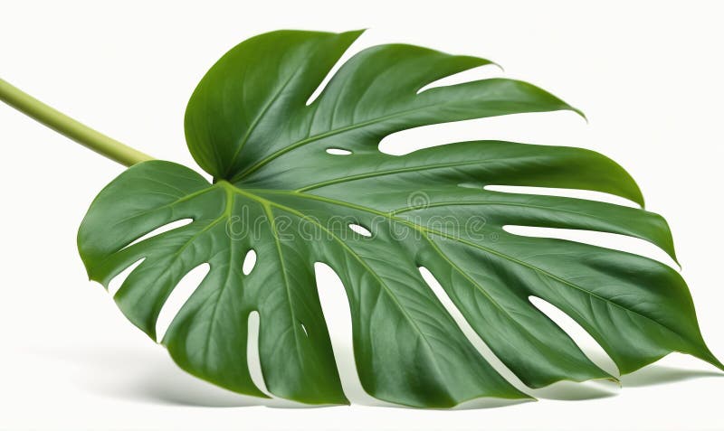 A Single Large Green Leaf of a Monstera Plant Lays on a White Surface ...