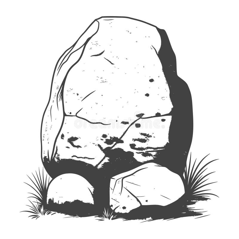 Large Grey Boulder Stone in Grass, Nature Illustration Stock Vector ...